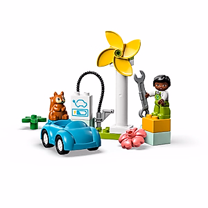 LEGO DUPLO Town Wind Turbine and Electric Car 10985 Early Development Building Toy, includes Charging Station for Pretend Play, Great Gift for Toddler Boys and Girls Ages 2 Years Old and Up