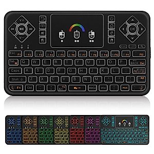Mini Wireless Keyboard,Q9 Mini Keyboard with Touchpad,Colorful Backlit Small Wireless Keyboard,Mini Rechargeable Handheld Remote Keyboard for PC,Raspberry Pi 4, Android TV Box,KODI,Windows 7 8 10