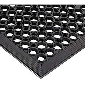 NoTrax Sanitop® 3' x 10' Lightweight Restaurant Rubber Floor Mat with Drainage Holes and Beveled Edges, Anti-Slip Mats, Black, 562S0310BL