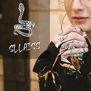 Sllaiss 925 Sterling Silver Snake Ring for Women White Gold Plated Vintage Punk Rings Adjustable Open CZ Animal Snake Finger Ring Jewelry