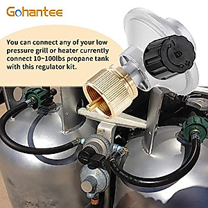 gohantee Propane Low Pressure Regulator Ajustable Flow with 8mm Barb Hose Connection Connect 1LB Disposal Bottle Valve for Camping Stove