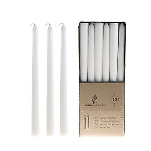 Mega Candles - Unscented 10" inch Taper Candles - White, Set of 12