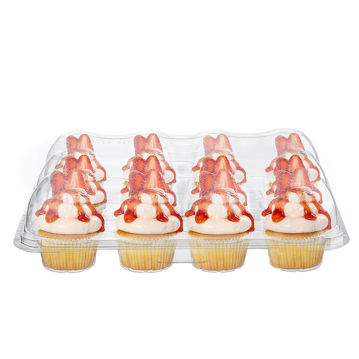 Plastic Cupcake Containers Boxes | 12 Compartment – 8 Pack | Disposable High Dome Dozen Cupcake Holder With Lid Bulk | Extra Sturdy Stackable Cupcake Boxes | Durable Muffin Packaging Transporter To Go