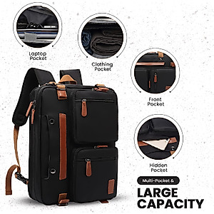 iTopschy Laptop Backpack, 15.6 Inch Convertible Business Travle Backpack Multi-Functional Waterproof Scratch-resistant Bag for Men Women Students Outdoors, Black