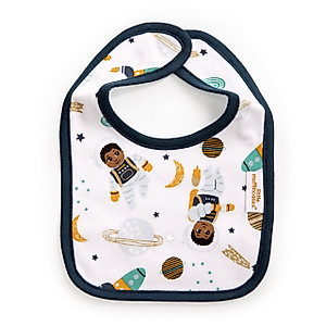 Little Muffincakes Baby Bibs 3 Pack Cotton Blend Hook-and-Loop Closure - Astronaut and Rocketships (Ashton) Newborn & up, Blue, Small