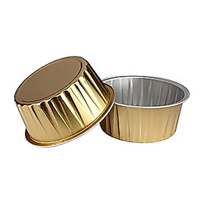 KEISEN 3 2/5" 4oz 120ml 100/PK Disposable Aluminum Foil Cups for Muffin Cupcake Baking Bake Utility Ramekin Cup gold