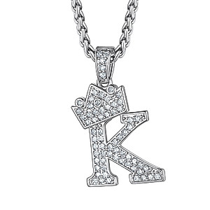 Richsteel Shiny Cubic Zirconia Letter K Necklace for Men Women Initial Pendant Jewelry