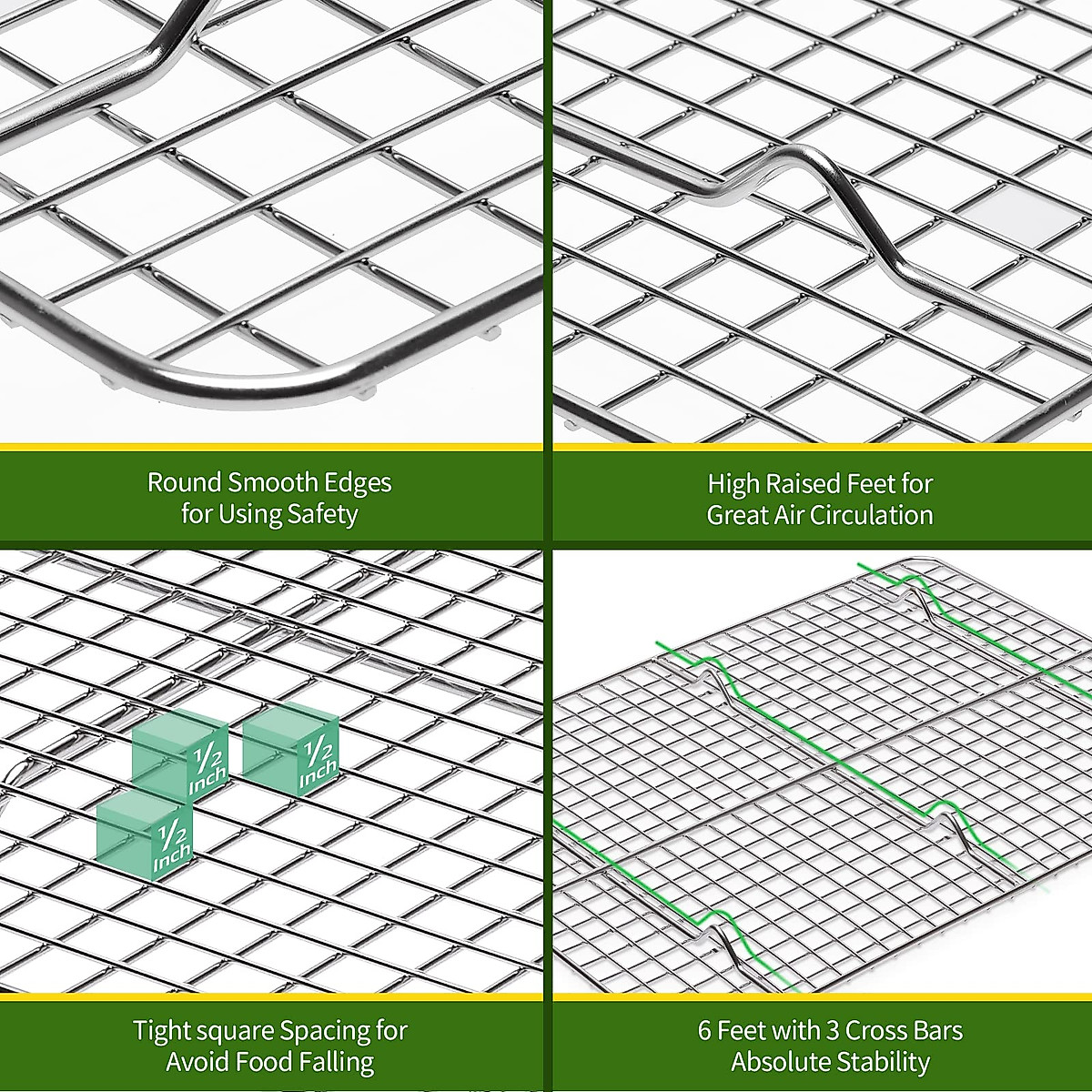 Baking Sheet with Wire Rack Set (2 Baking Pans + 2 Cooling Racks), CEKEE Stainless Steel Cookie Sheets for Baking Sheet Pan Tray, Jelly Roll Pan, Warp Resistant & Heavy Duty, Size 16 x 12 x 1 Inches