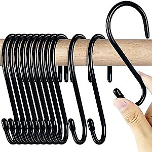 18 Pack Large S Hooks for Hanging, 4-1/2 inch Heavy Duty Rust-Free Closet S Hook, Metal Non Slip Rubber Coated S Hooks Black for Hanging Clothes Jeans Plants Bag Belt Pan Pot Cup Towels Basket Tools
