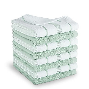 KitchenAid Albany Dishcloth 8 Pack Set, Pistachio/White, 12"x12"