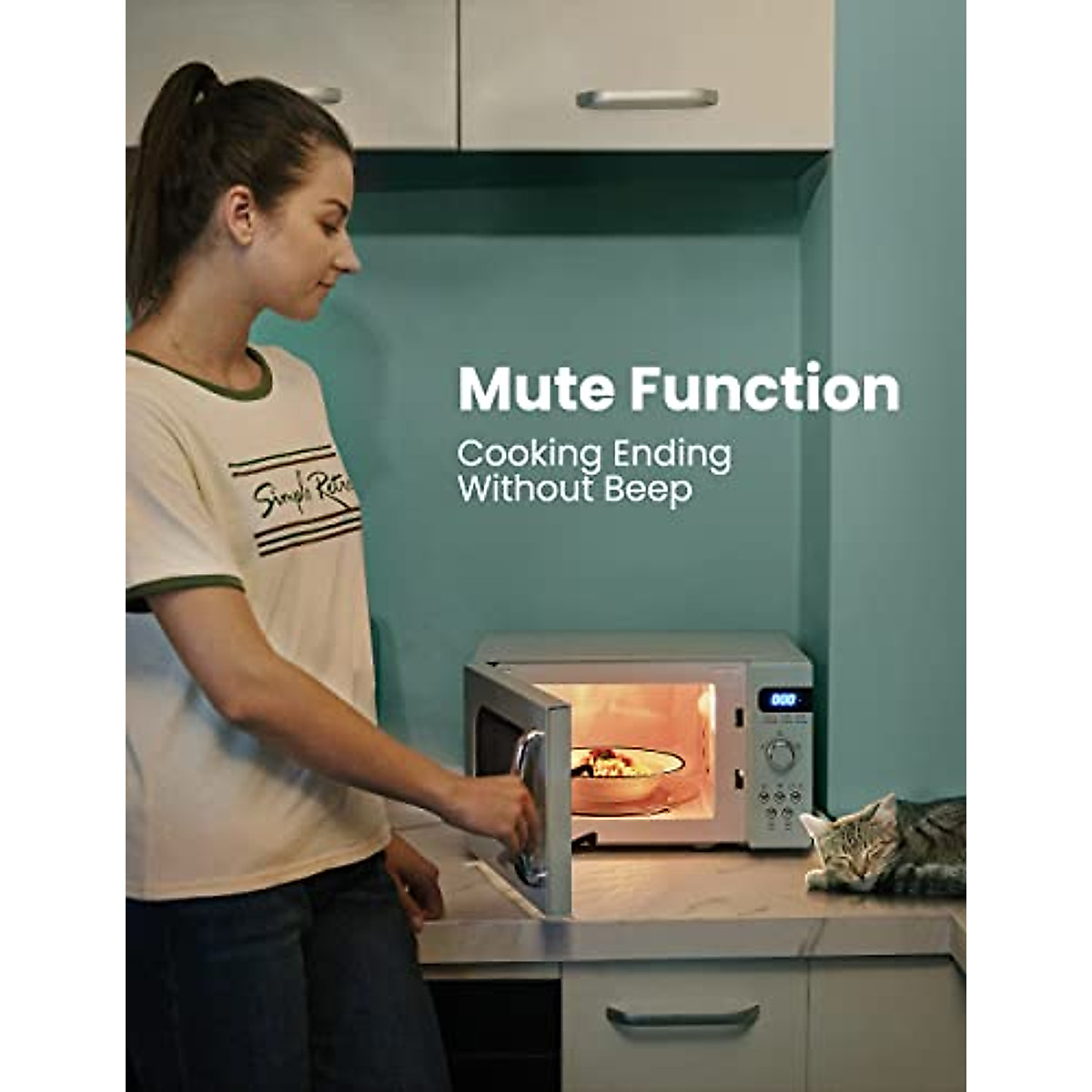 COMFEE' Retro Small Microwave Oven With Compact Size, 9 Preset Menus, Position-Memory Turntable, Mute Function, Countertop Microwave For Small Spaces, 0.7 Cu Ft/700W, Green, AM720C2RA-G