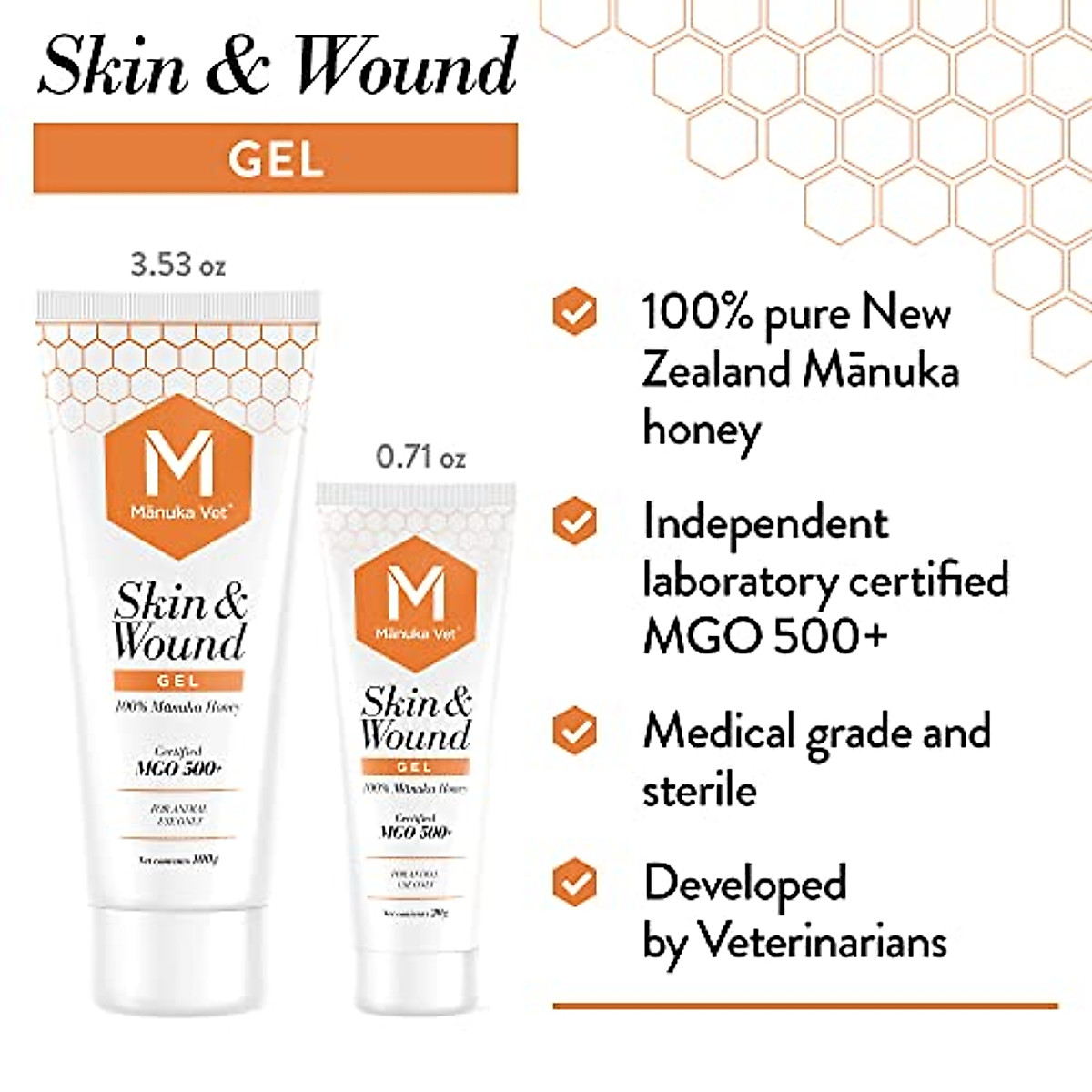 Manuka Vet Skin & Wound Gel, 15+ UMF Manuka Honey, Rapid Healing & Skin Repair Treatment for Dogs, Cats and Horses, 0.71oz (20g) Tube