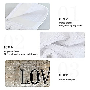 Oarencol Live Laugh Love Heart Wooden Kitchen Hand Towel Absorbent Hanging Tie Towels with Loop for Bathroom 2 Pcs