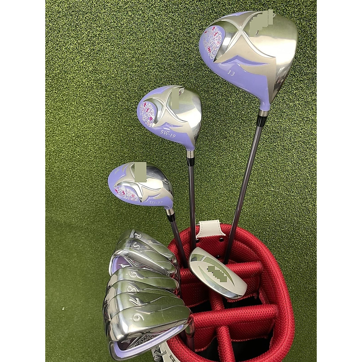 ENEMO New Women Compatible with Golf Clubs Efil Compelete Set of Driver 3 5 Wood Irons Bag L Flex Graphite Shaft No Bag (Color : Purple with Bag)