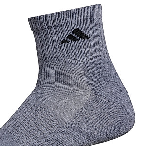 adidas Men's Athletic Cushioned Quarter Socks (with Arch Compression for a Secure fit (6-Pair), Heather Grey/Black, Large