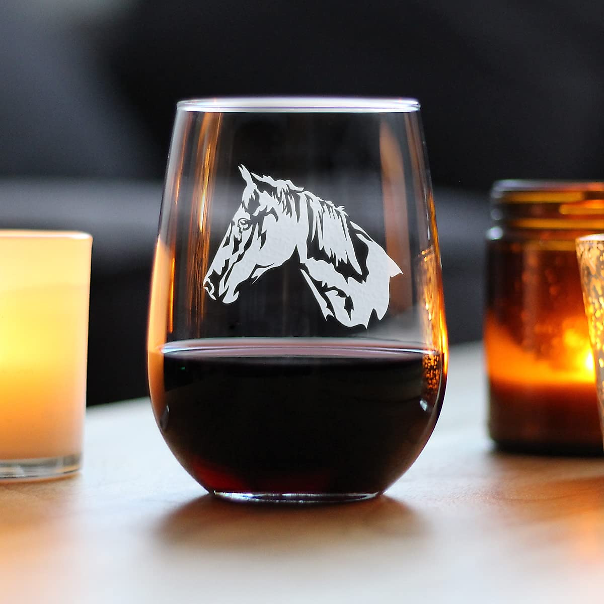 Horse Face Stemless Wine Glass - Western Themed Farm Decor and Gifts for Horseback Riders - Large 17 Oz Glasses
