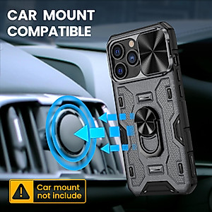 VEGO iPhone 14 Pro Max Case with Slide Camera Cover, Built-in 360 Rotate Ring Kickstand, Magnetic Protective Cover, Grey