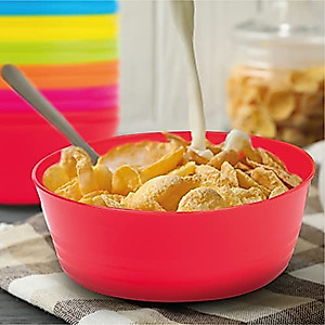 PLASKIDY Kids Plastic Bowls Set of 12 Children Bowl 10 Ounce Microwave Dishwasher Safe BPA Free Non Toxic Toddler Bowls 6 Bright Colors for Cereal, Soup, Snack Great Plastic Bowls for Kids & Toddlers