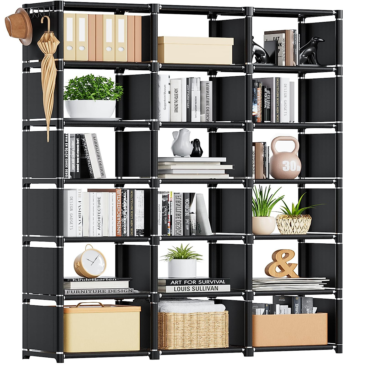Mavivegue Book Shelf, 9+12+16+18 Cube Storage Organizer, DIY Bookcase, Metal Cube Bookshelf, Tall Book case for Bedroom, Living Room,Office, Closet Storage Organizer, Black Cubicle Storage Rack-Black