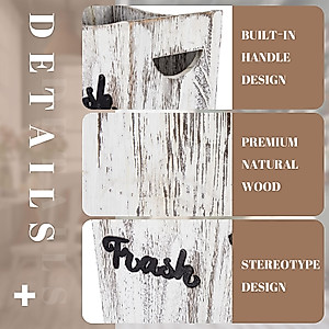 Maxcheck 2 Pcs Farmhouse Bathroom Wood Trash Can, 2 Sizes (3.35/2 Gallons) Rustic Square Wastebasket Bin with Convenient Handle for Bathroom, Kitchen, Bedroom, Office(White)