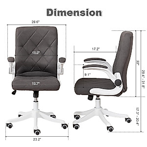 Home Office Chair, Comfy Chair Work from Home Essentials, Cloth Comfy Office Chair Comfortable Computer Chair with Wheels Swivel, Ergonomic Lumbar Support and Flip-up Armrests |Grey