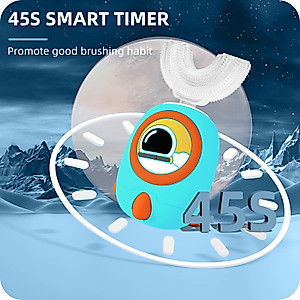 AUITRONCARE Ultrasonic Kids U Shaped Electric Toothbrush, Rechargeable Toddler toothbrushes with 4 Brush Heads, Smart Timer IPX7 Waterproof (Ages 2-12) (Hollow-Blue)