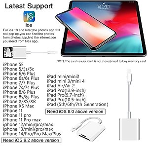 FIAHNG iPhone iPad Camera Memory Card Reader, Dual Slot SD TF Card Adapter, USB Type C, 4.8Gbps, Compact