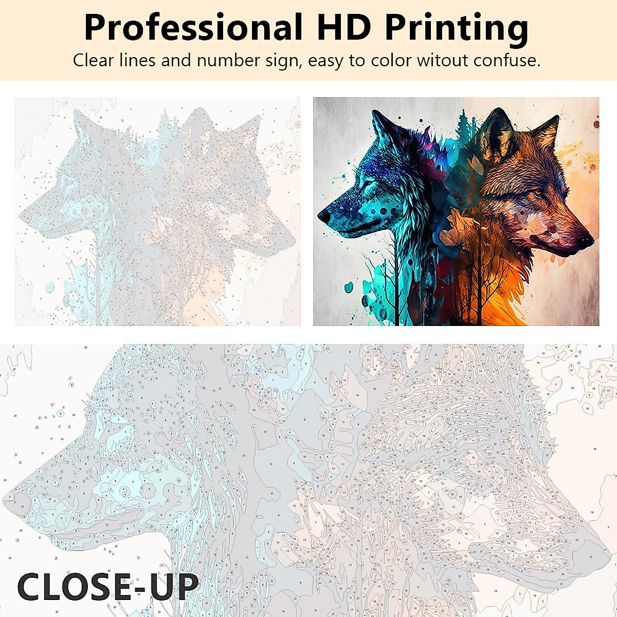 TUMOVO Paint by Numbers Wolf DIY Paint by Numbers for Adults Beginner Animals Paint by Number Kits on Canvas with Brushes and Acrylic Pigment Gift for Home Wall Decorations 16"x20"(Frameless)