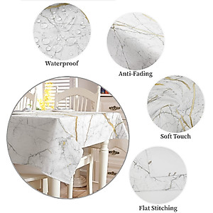 LBCASA Marble Tablecloth Waterproof Tablecloths, Gray Gold White Marble Table Cloth Dining Table Cover Cloth for Kitchen Party Outdoor Tabletop Decor, Rectangle Tablecloth 52x70 Inch