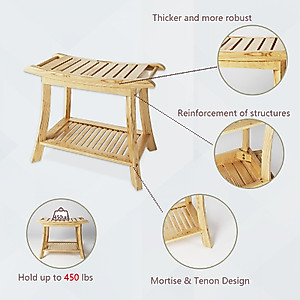 SHANGYIREN Bamboo Shower Bench Stool with Storage Shelf Waterproof Shower Chair with Wheels Spa Bath Seat Excellent for Indoor Natural