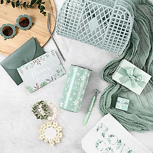 Ninehaoou 10 Pcs Flower Girl Jelly Basket Set Flower Girl Tumbler Sunglasses Makeup Bag Hair Scrunchies Clip Proposal Card with Pen Envelope Plastic Handbag for Wedding Bridal Shower (Green)