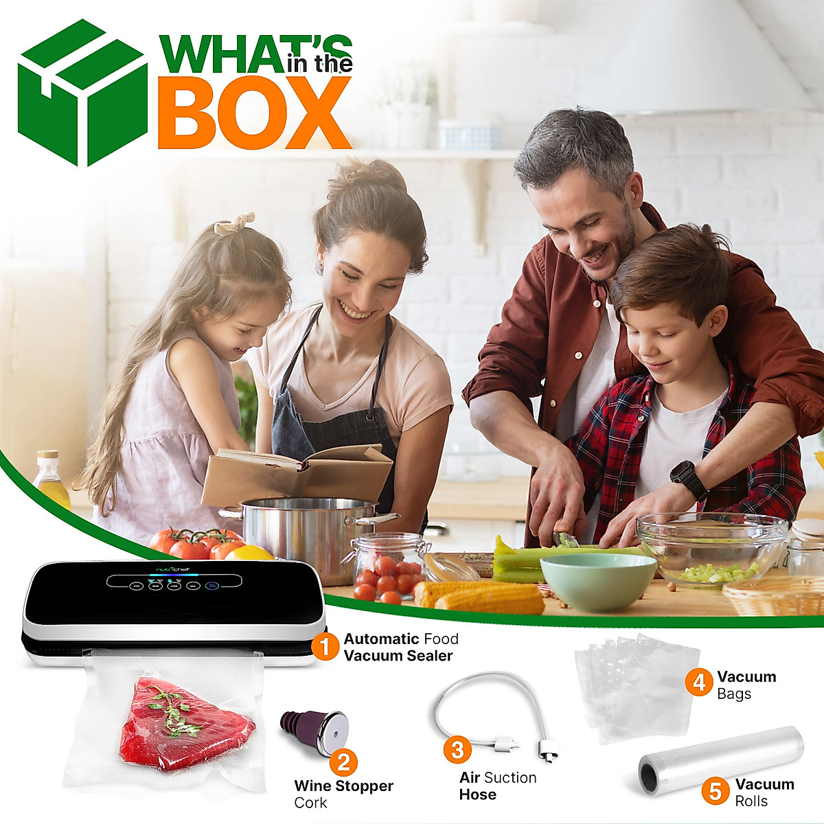 NutriChef Automatic Vacuum Air Sealing System Preservation & Sealer Bags 11x50 Rolls 2 pack 8x50 for Food Saver Black 12 in