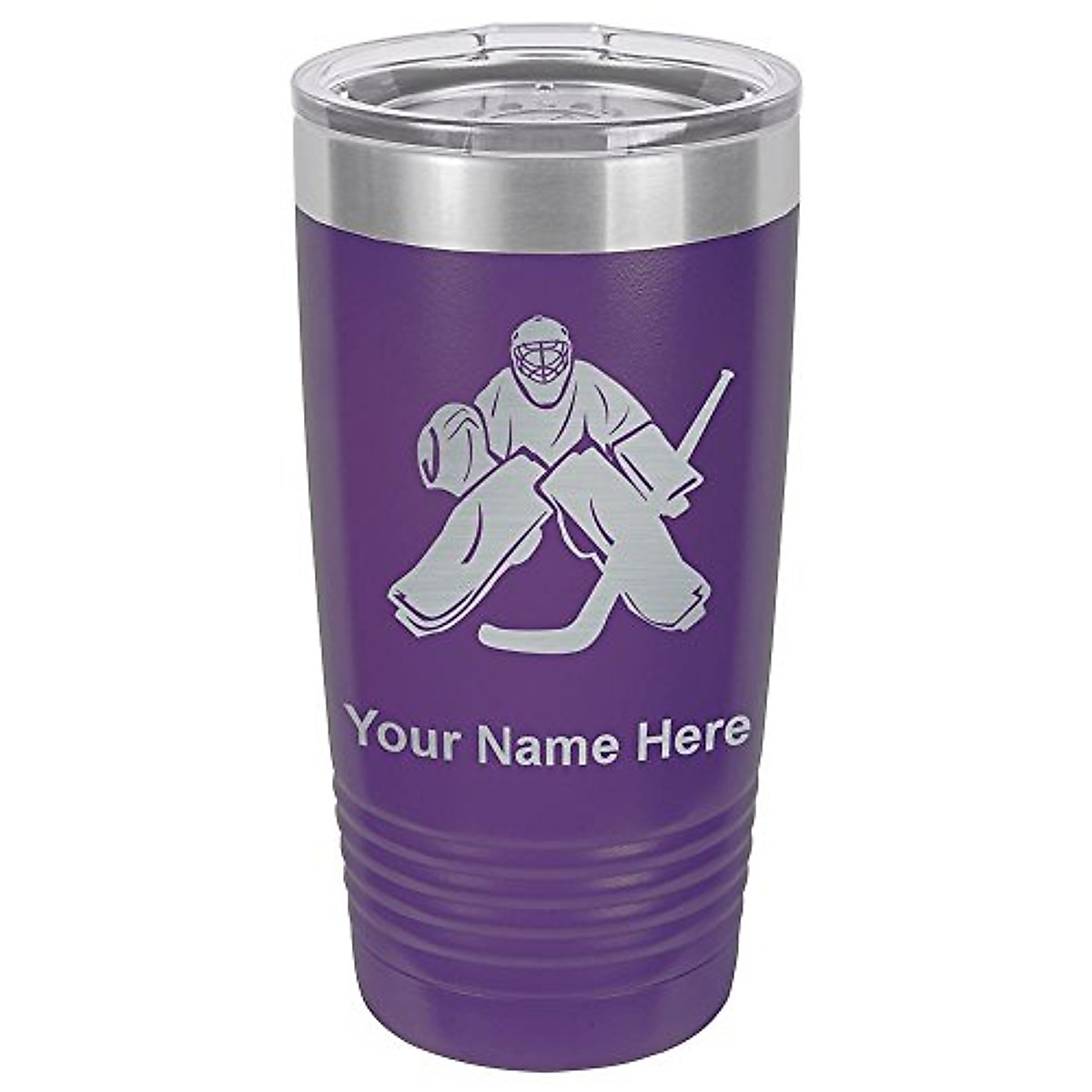 LaserGram 20oz Vacuum Insulated Tumbler Mug, Hockey Goalie, Personalized Engraving Included (Dark Purple)