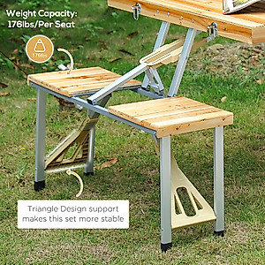 Outsunny Portable Foldable Camping Picnic Table with Seats Chairs and Umbrella Hole, 4-Person Fold Up Travel Picnic Table, Wood