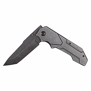Performance Tool W9357 Non-Reflective Black Tanto Blade Pocket Knife with Inline Blade Lock and Pocket Clip - 8-1/4-Inch Overall Open Length