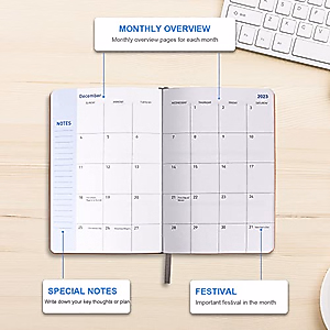 HONFERSM Planner 2023-2024 Academic Year 18 Months Daily Weekly and Monthly Planners Agenda Calendar Notebook with 18 Monthly Tabs,Elastic Closure and Back Pocket,Hardcover,A5 Size - Black