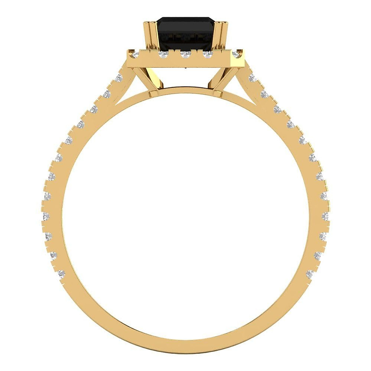 1.95ct Emerald Cut Solitaire with Accent Halo Natural Black Onyx designer Modern Statement Ring 14k Yellow Gold Size 7.25