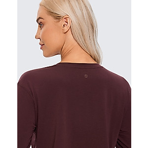 CRZ YOGA Pima Cotton Long Sleeve Shirts for Women Workout Crop Tops Loose Cropped T-Shirts Athletic Gym Shirts Dark Red Large