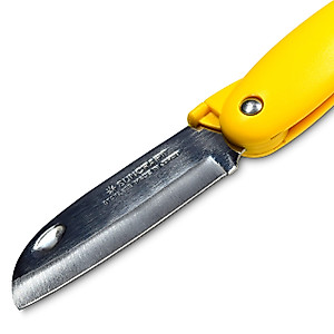 Seki Japan Folding Fruit Knife, Small Peeling Knife, 3.3-inch stainless steel blade with yellow plactic handle, for kitchen and outdoor