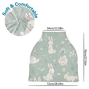 Cute Rabbit Bunny Flower Nursing Cover Breastfeeding Scarf, Stretchy Infant Carseat Canopy Multi-use Stroller Cover Car Seat Cover for Baby Girl Boy