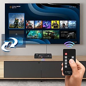 ZPTEK 4K HDMI Matrix Switch 4 X 2,4 in 2 Out Video Switcher Splitter, Optical and LR Audio Outputwith IR Remote Controller,Support 4K@60Hz 3D 18.5Gbps x 3 Data Rate, HDMI 2.0b, HDCP 2.2, MH42-C1