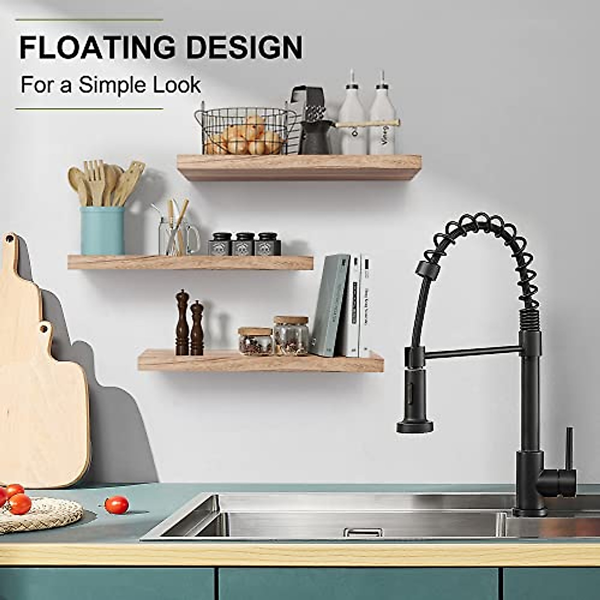 Floating Shelves, 17 Inch Wall Shelf Set of 3, Rustic Wood Shelves for Wall Storage, Wall Mounted Wooden Display Shelf for Bathroom Bedroom Kitchen Garage, Carbonized Black