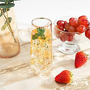 SUT 24PCS Rose Gold Champagne Flutes Plastic, 9oz Stemless Plastic Champagne Glasses, Rose Gold Rim Clear Plastic Toasting Glasses, Unbreakable, Shatterproof Mimosa Glasses, For Party, Easter & Shower