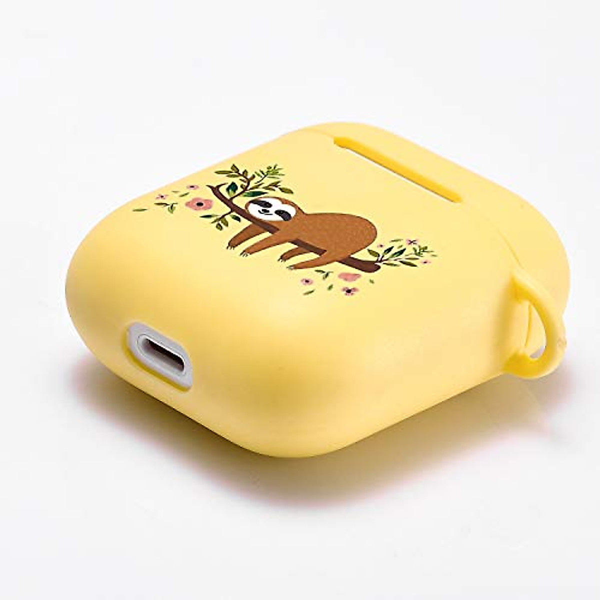 JOYLAND Yellow Case Cover for AirPod 1&2 w/Keychain Ring Carabiner Clip,Lovely Sloth Case Wireless Earphone Case Smooth Anti-dust Silicone Protective Cover Soft Skin Cute Case fr AirPods 1 & 2