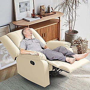 ASHOMELI Large Real Leather Recliner Chair, 150 Degree Tilt, Living Room Bedroom Sofa Recliner (Beige)