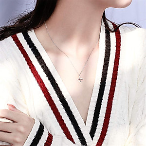 Tiny Crystal Airplane Pendant Necklace for Women Teen Girls 925 Sterling Silver 18K White Gold Plated Huggie Diamond Plane Free Fly Wings Drop Choker Y Necklace Chain Lightweight Fashion Jewelry