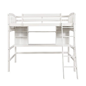 Harper & Bright Designs Twin Loft Bed with Desk for Kids, Wood Bunk Beds with Desk, No Box Spring Needed (White Loft Bed with Desk)