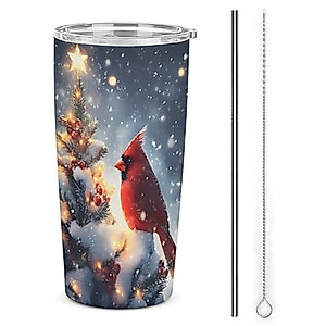KIOWEIR Christmas Tree Bird Stainless Steel Tumbler 20oz With Lid And Straw, Insulated Tumblers Coffee Cup, Travel Mug for Ice Drink & Hot Beverage for Women Men Boys Girls