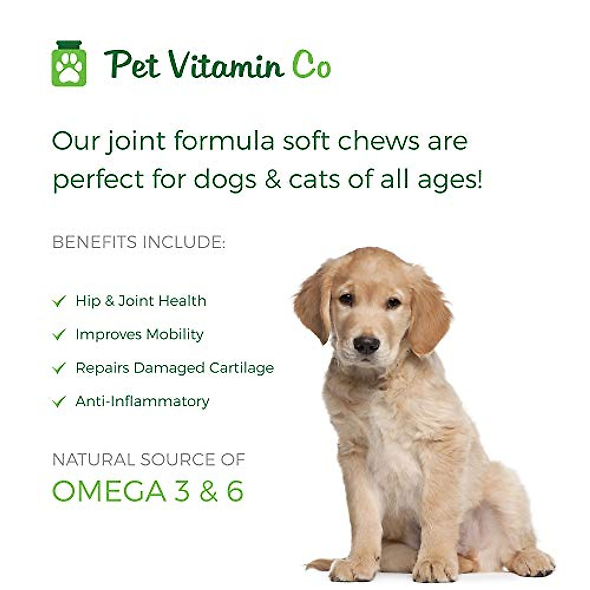 Pet Vitamin Co - Hip & Joint Health Krill Oil Soft Chews for Dogs & Cats - Rich in Omega 3, 6 & Antioxidants - Benefits Hip & Joints, Skin & Coat - Reduce Shedding & Itching - Made in USA