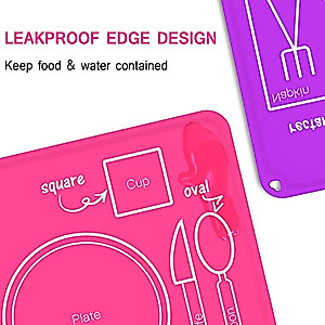 Kids Silicone Placemats, Baby Montessori Placemats for Kids Toddler Children Reusable Non-Slip Table Setting Mats for Restaurant (Purple/Rose Red)